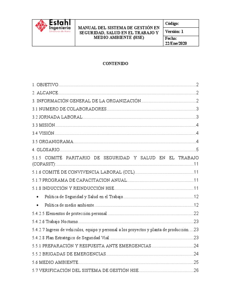 Manual Del Sistema De Gestión Hse V1 Pdf Economias Business