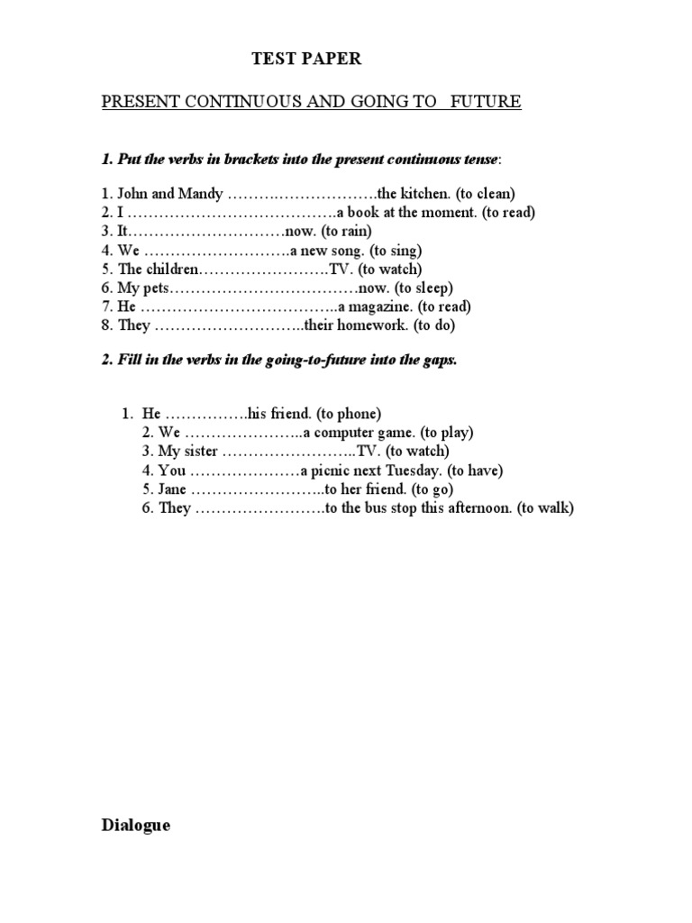 Present Continuous and Going to Future: A Practice Test and ...