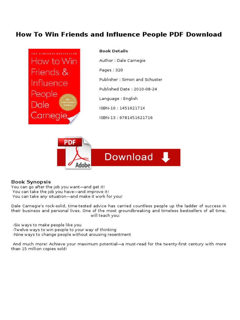How To Win Friends and Influence People PDF Download: Book Details | PDF