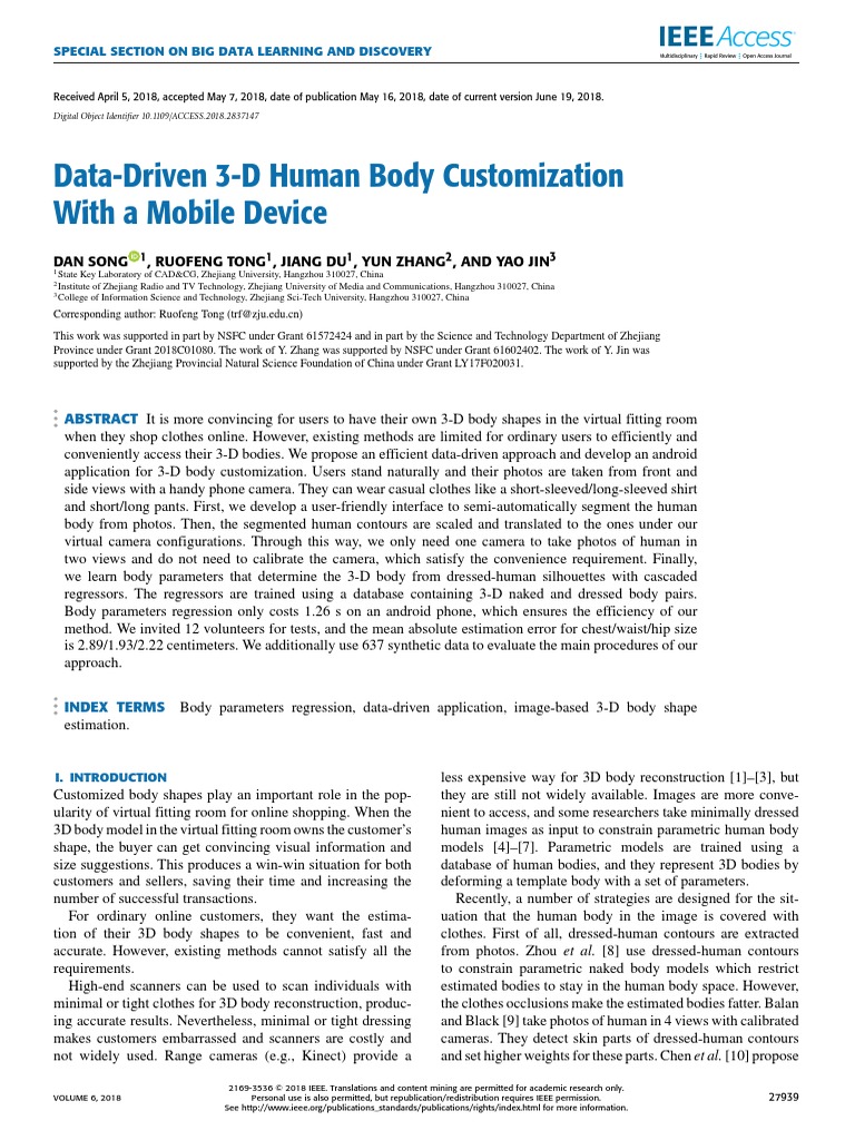 Data-Driven 3-D Human Body Customization With A Mobile Device | PDF | Regression Analysis ...