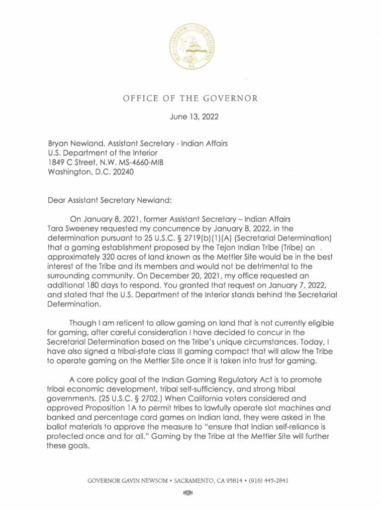 6.13.22 Letter To DOI For The Concurrence 1 | PDF | Indian Reservation ...