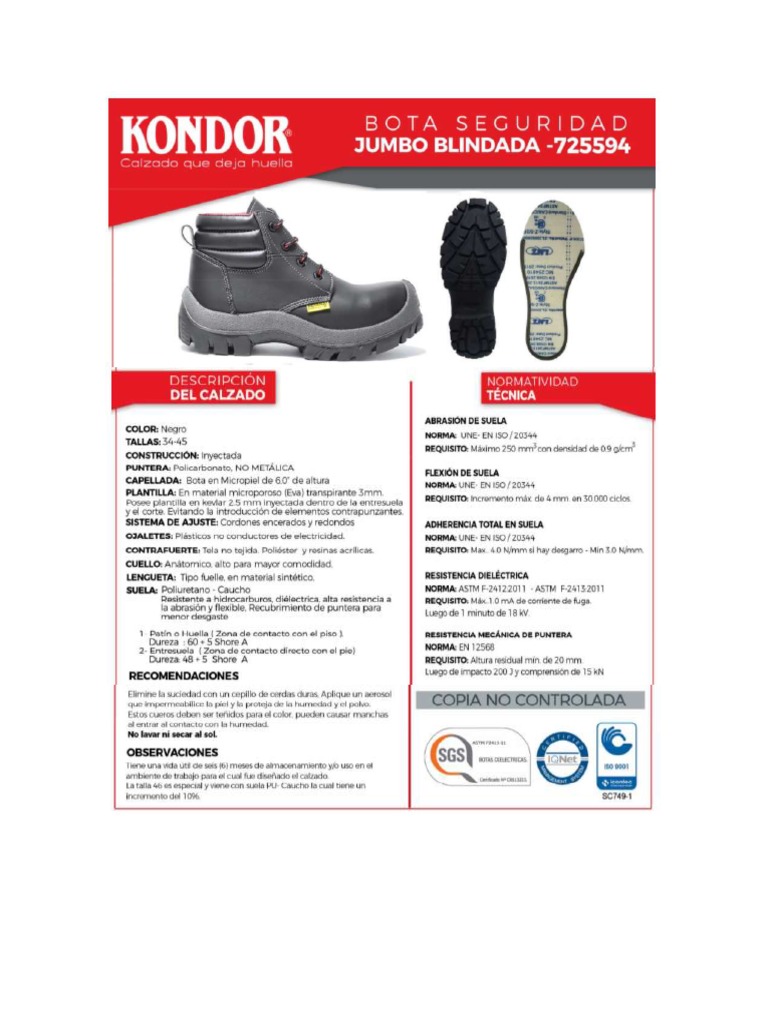Ficha Tecnica Botas Kondor | PDF