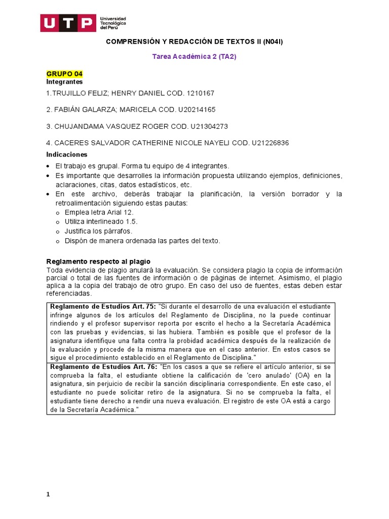 S11 - S12 - Tarea Académica 2 (TA2) - Versión Borrador - Formato | PDF | Votación | Elecciones