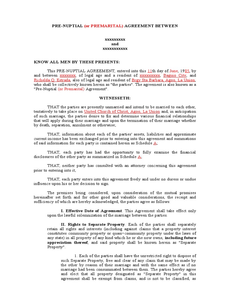 Pre Nup Agreement | PDF | Alimony | Marriage