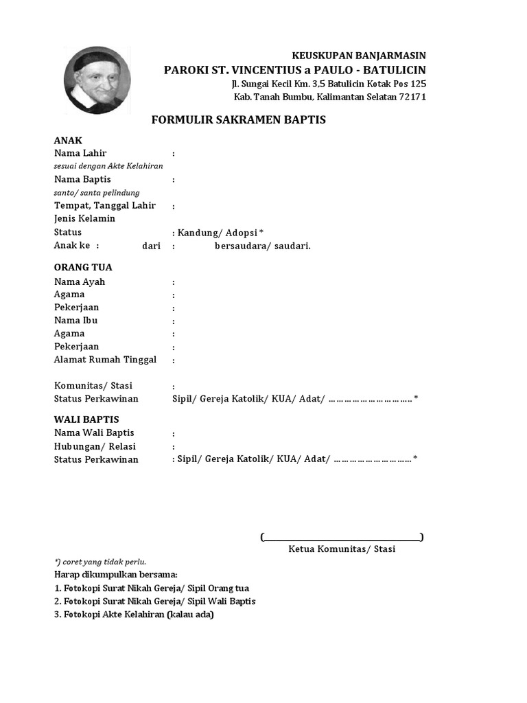 Formulir Calon Baptis | PDF