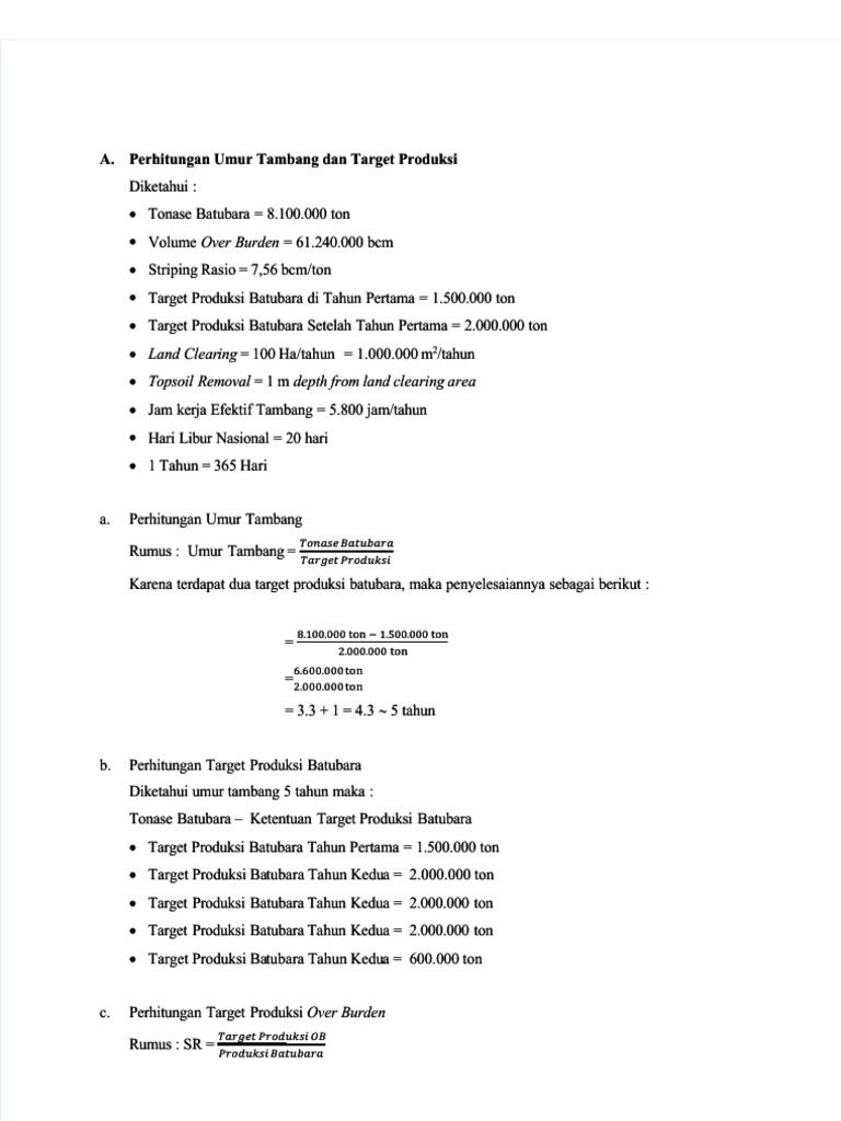PDF Perhitungan Umur Tambang Dan Target Produksi - Compress | PDF