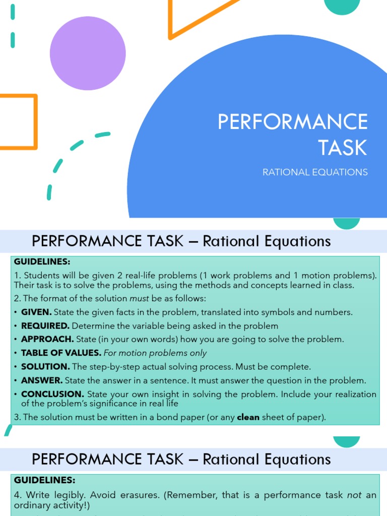 PERFORMANCE TASK - Rational Equations | PDF | Equations | Cognition