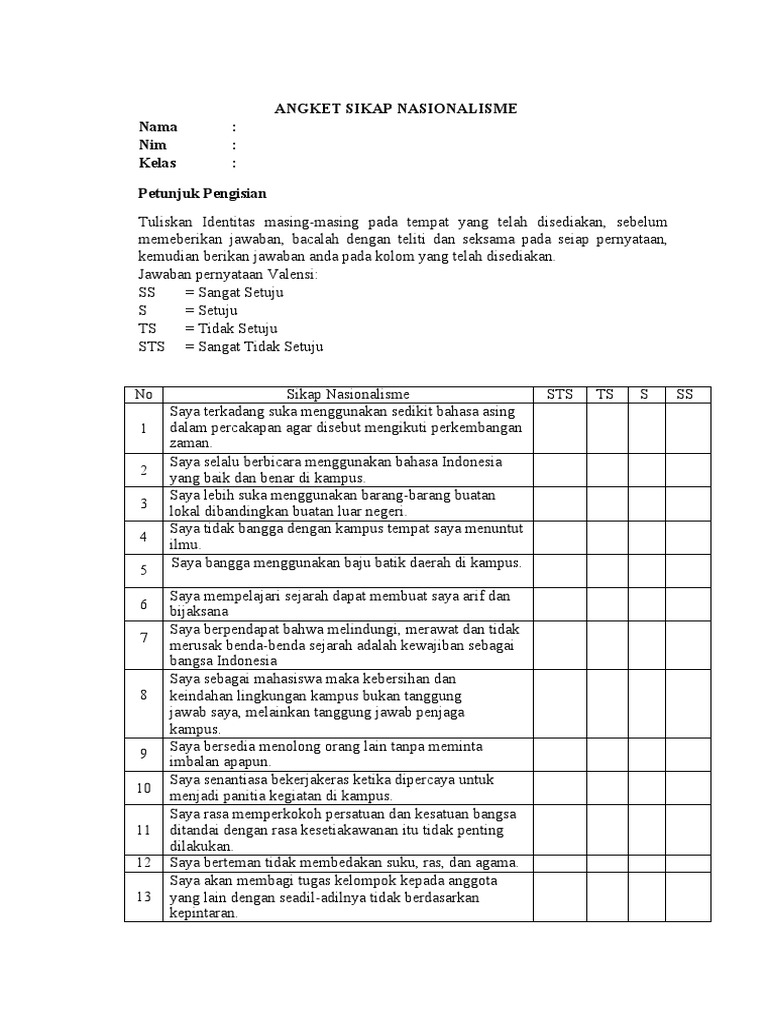 Angket Sikap Nasionalisme | PDF