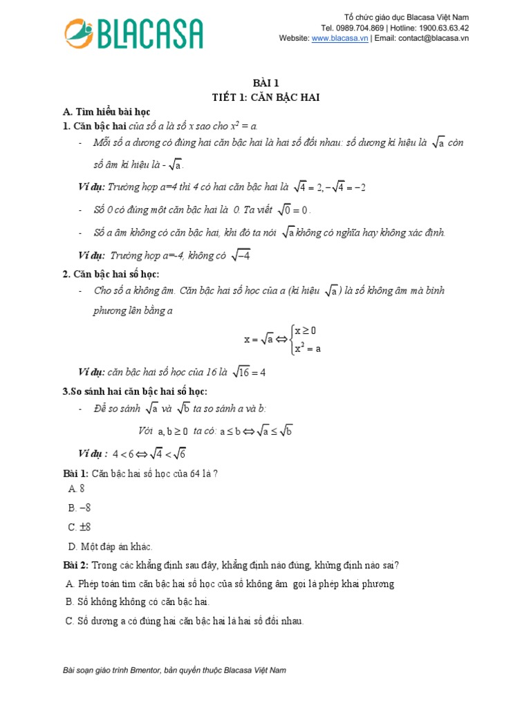 Buoi 1 Can Bac Hai Can Thuc Bac Hai Va Hang Dang Thuc | PDF