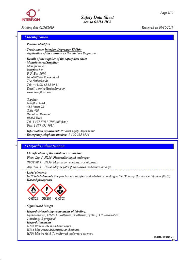 SAFETY DATA SHEET | PDF | Dangerous Goods | Firefighting