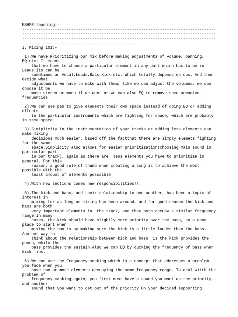 Music Production Notes | PDF | Equalization (Audio) | Sound Production
