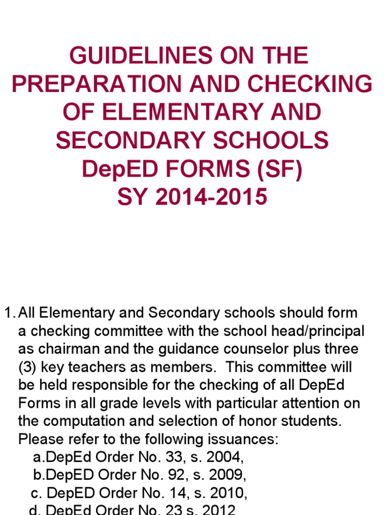 Guidelines On The Preparation and Checking of Elementary and Secondary ...