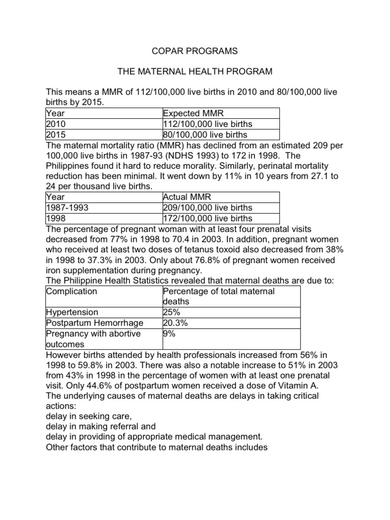 Copar Programs | PDF | Maternal Death | Childbirth