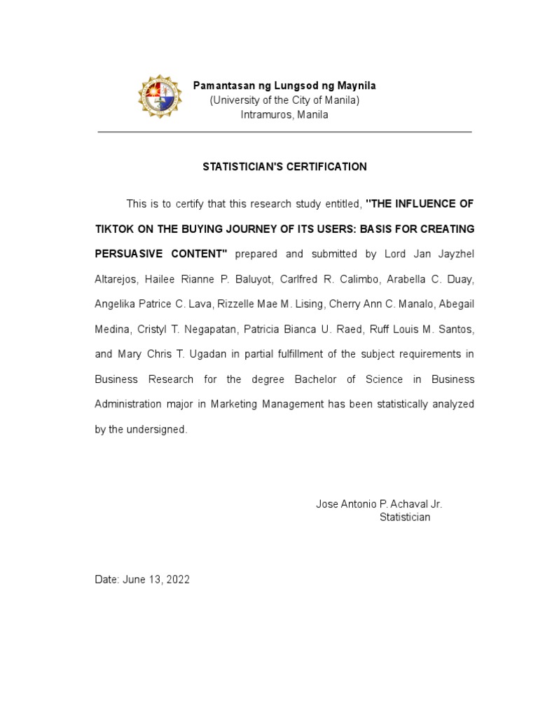 Statisticians Certification 1 | PDF