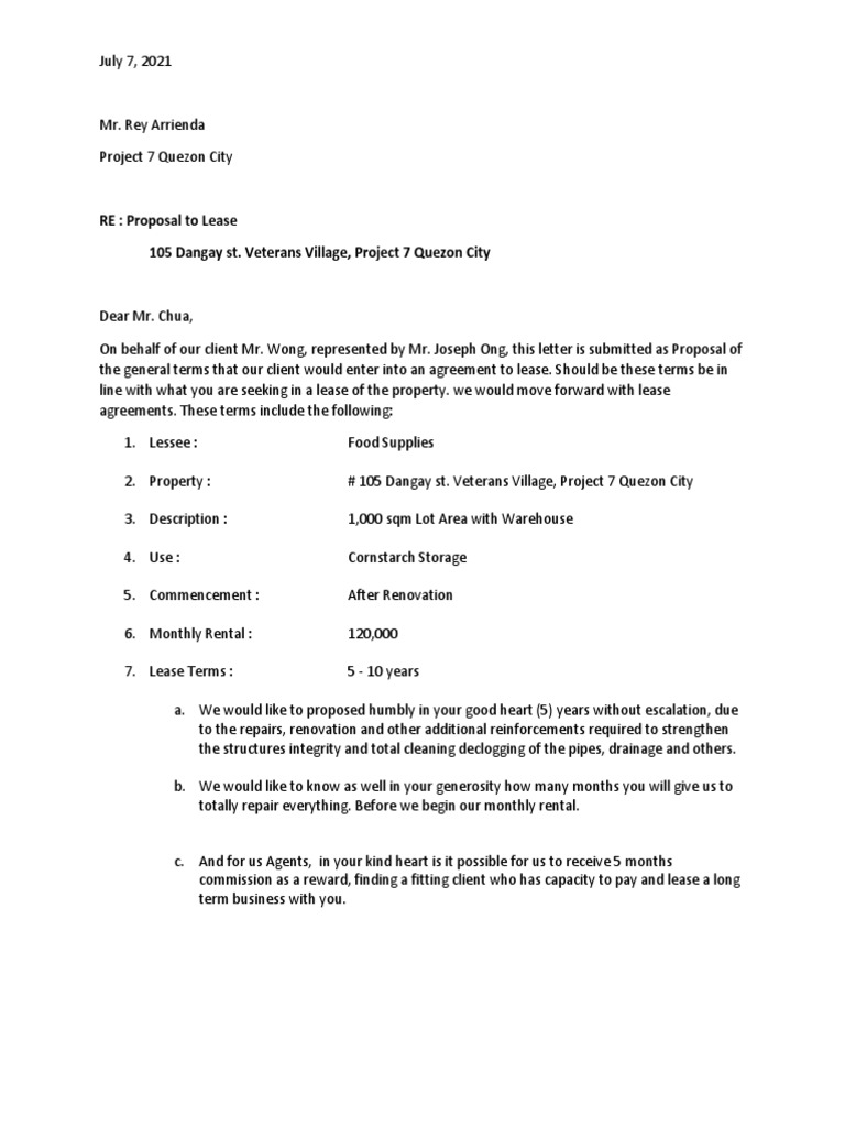 Proposal Letter Lease | PDF