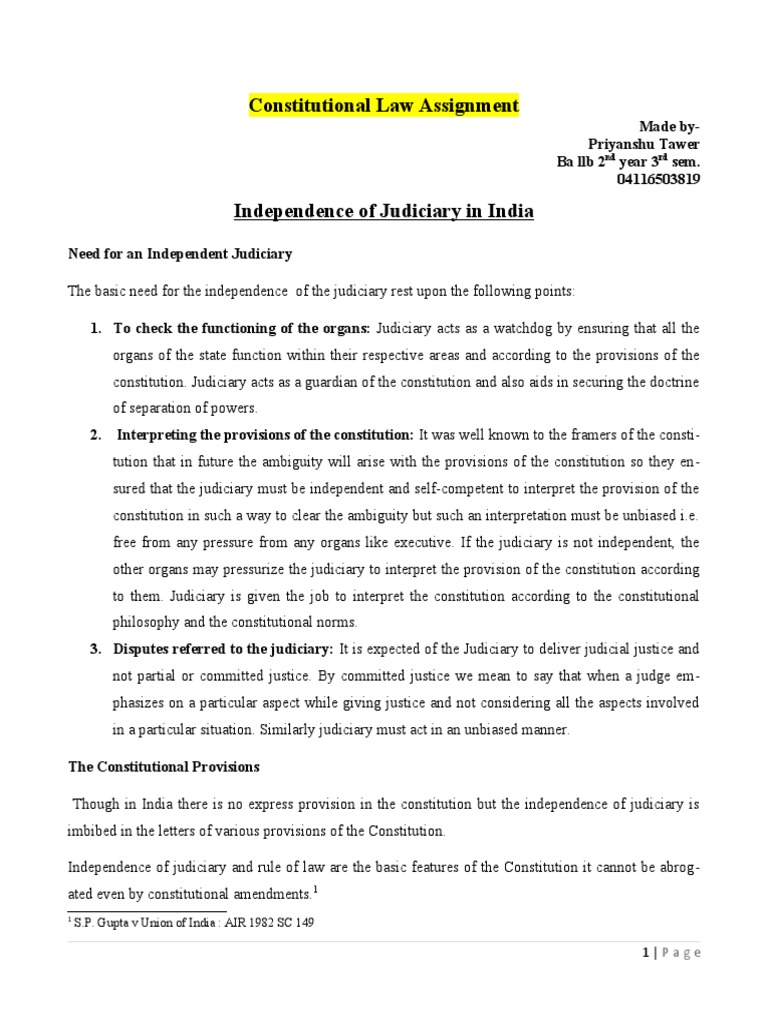 Independence of Judiciary in India | PDF | Supreme Court Of India | Judge