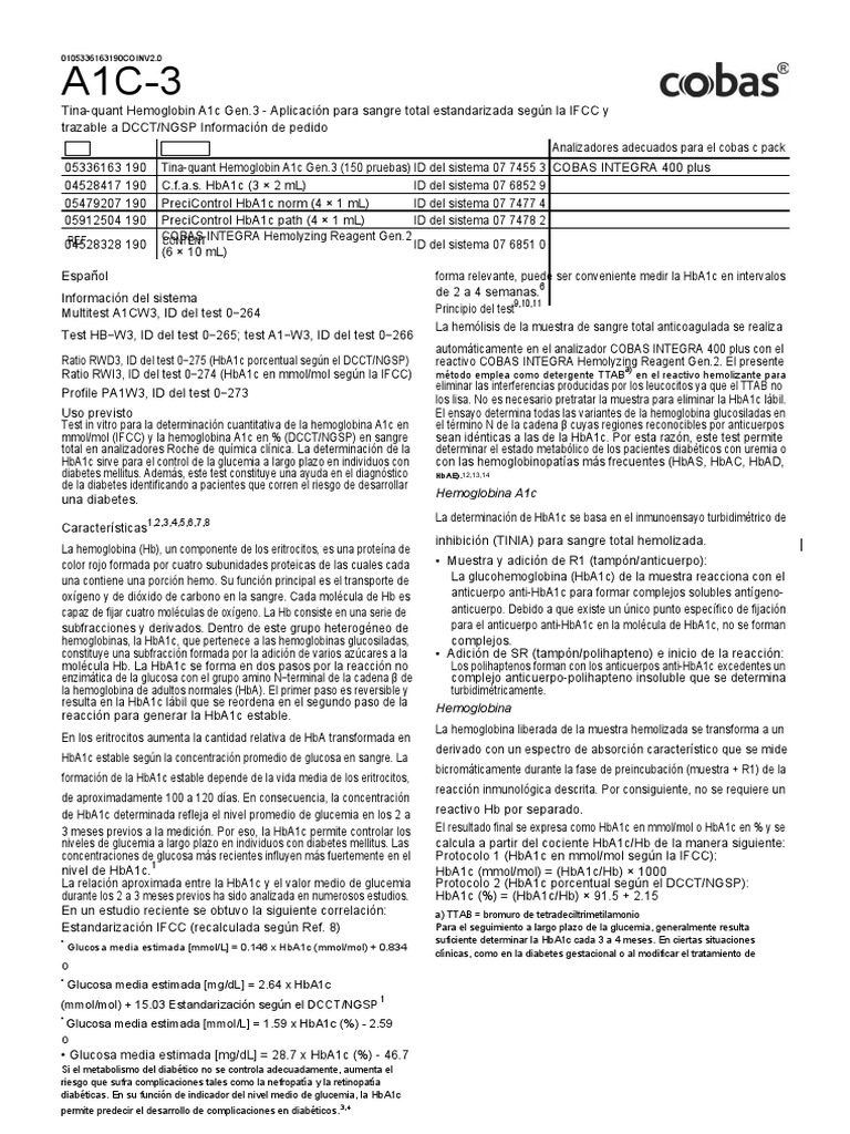Insert A1C-3 0105336163190COIN V2 Es | PDF | Diabetes | Calibración