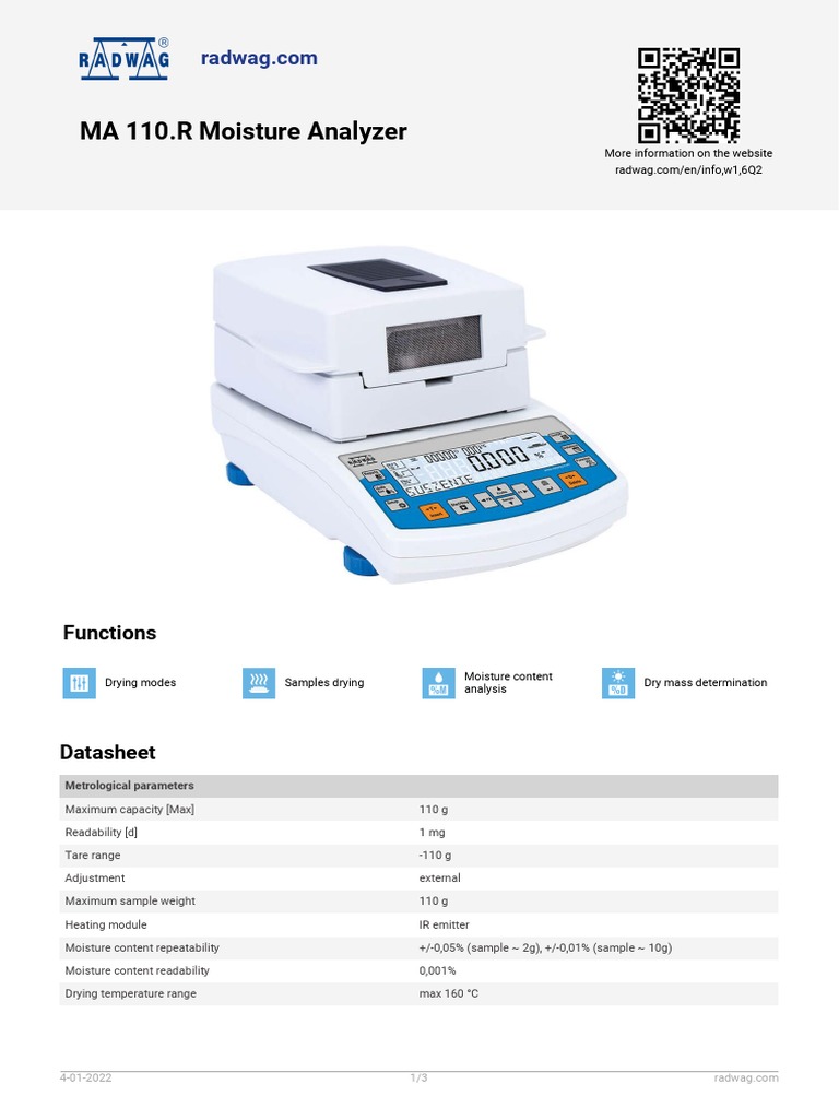 RADWAG - Data - Sheet - MA 110.R Moisture Analyzer | PDF | Weight | Wi Fi