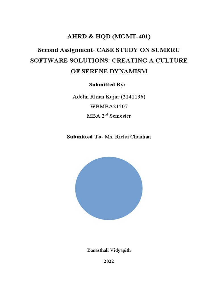 AHRD & HQD (MGMT-401) Second Assignment-CASE STUDY ON SUMERU Software ...