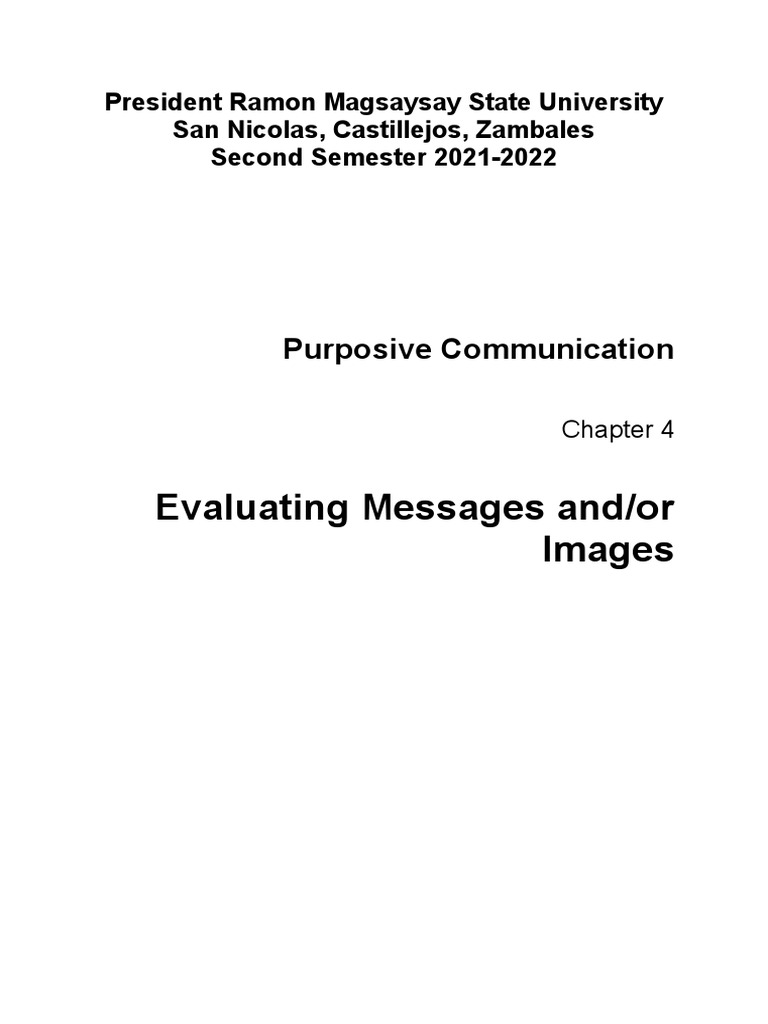 Evaluating Messages And/or Images: Purposive Communication | PDF | Critical Thinking | Communication