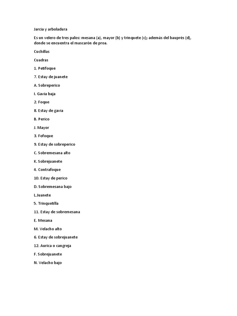 Jarcia y Arboladura | Descargar gratis PDF | Aparejo | Mástil (Vela)