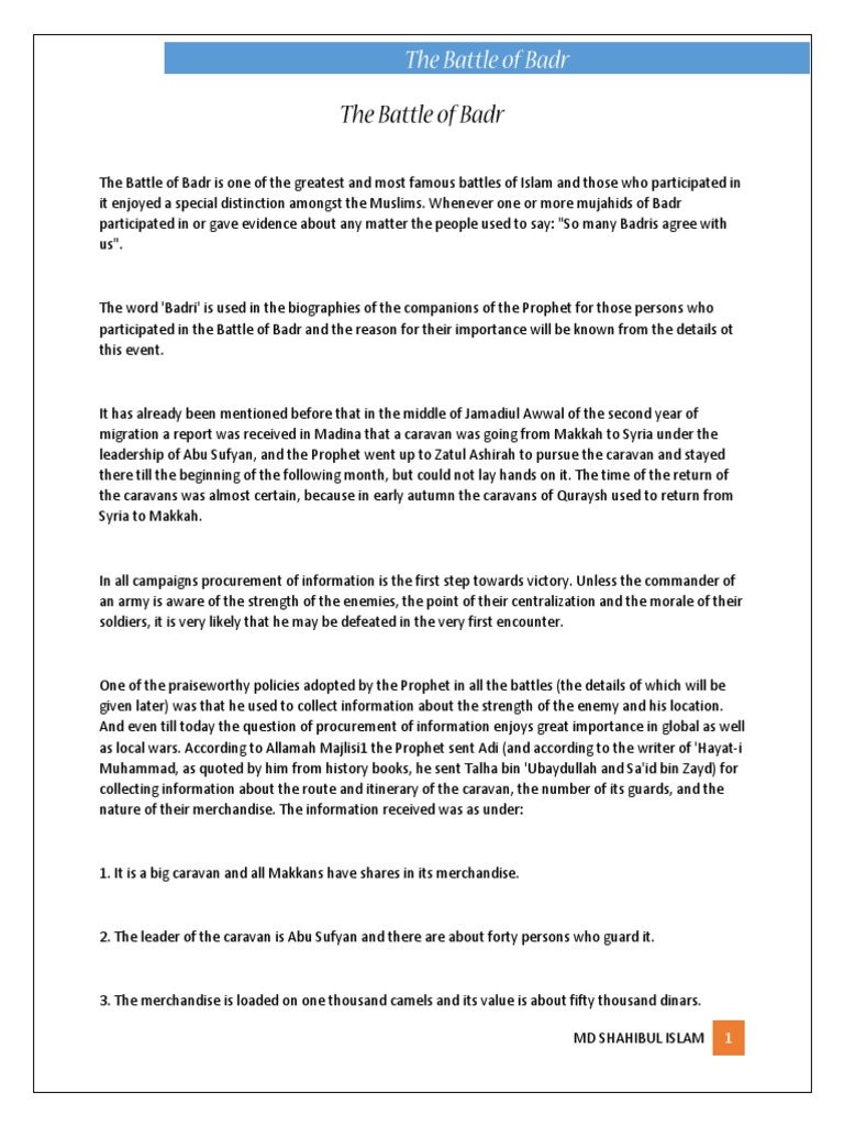 Story of The Battle of Badr | PDF | Muhammad | Medina