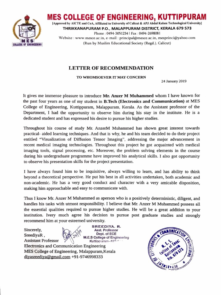 LOR Sample 2 | PDF | Engineering | Cognition