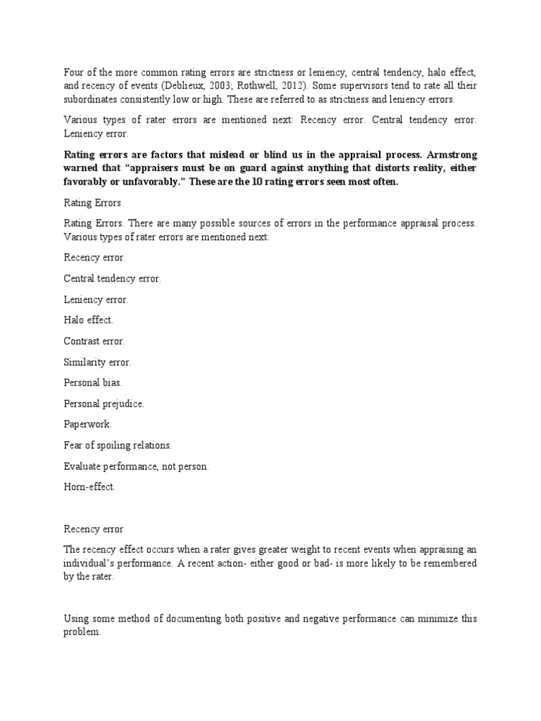 ED 238 (Common Rating Errors) | PDF | Performance Appraisal | Bias