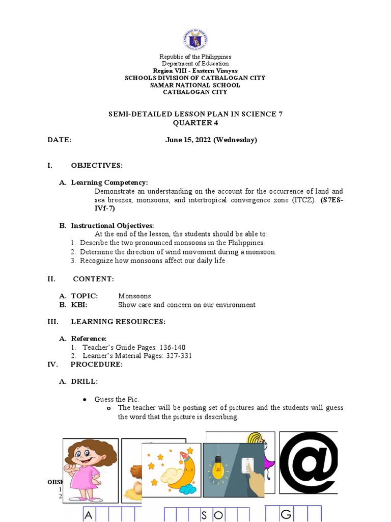 Semi Detailed Lesson-Plan - Monsoon | PDF | Monsoon | Wound
