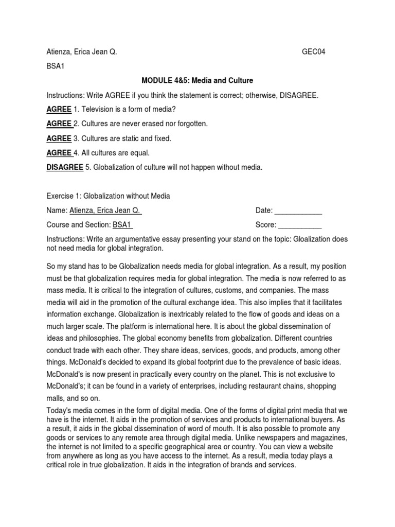 Atienza, Erica Jean Q. (Gec04-Midterm Activity) Bsa1 | PDF | Human ...