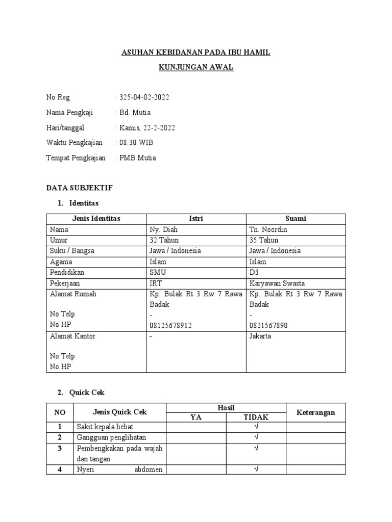 Contoh SOAP ANC Kunjungan Awal | PDF