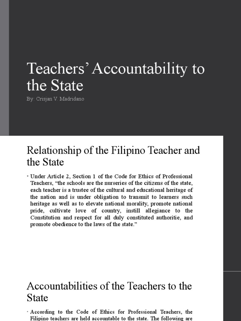 Teachers Accountability To The State | PDF | Accountability | Oath Of ...