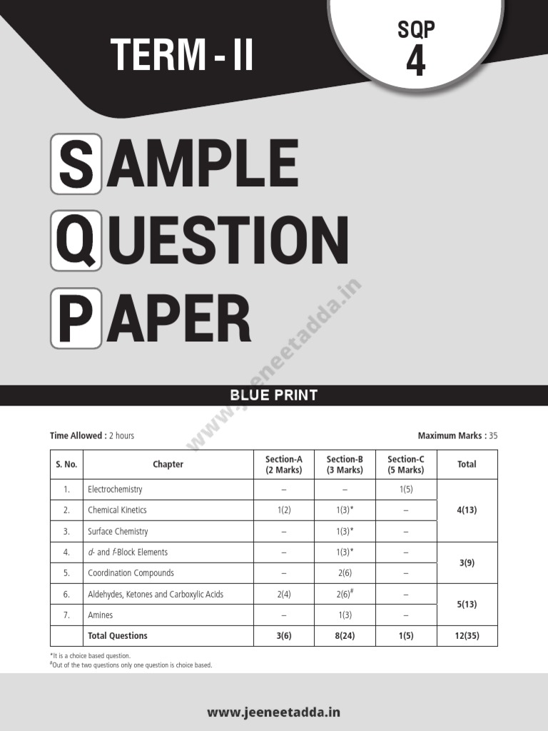 12 Chemistry SQP 4 | PDF | Adsorption | Aldehyde