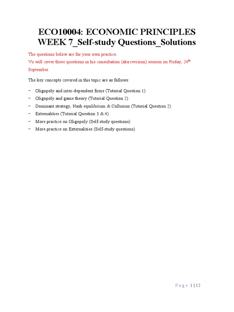 Week 7 - Self-Study Questions - Solutions | PDF | Measles | Oligopoly