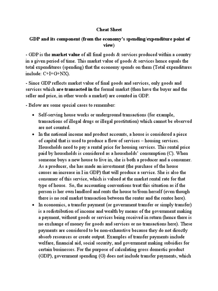 Cheat Sheet GDP and Its Component (From The Economy's Spending ...