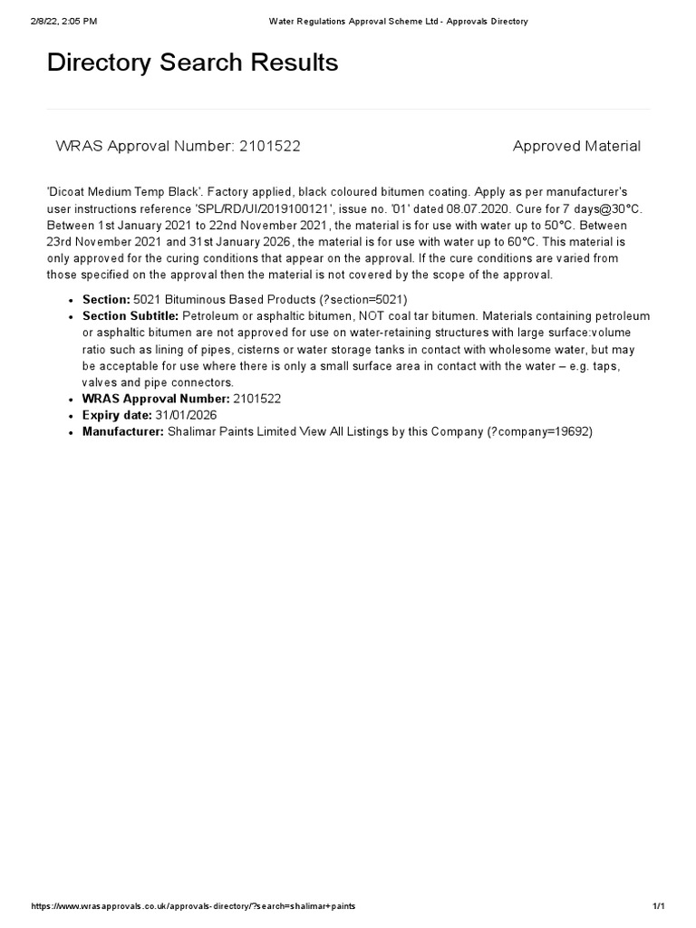 Directory Search Results: WRAS Approval Number: 2101522 Approved ...