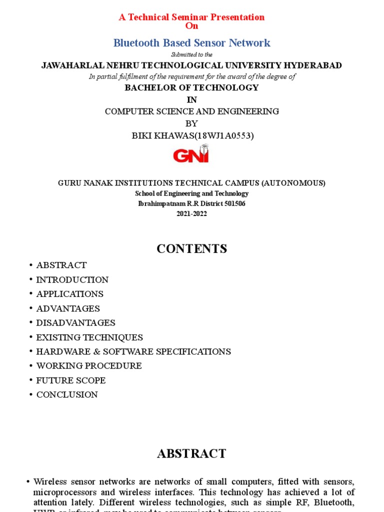 Bluetooth Sensor Network Overview | PDF | Bluetooth | Computer Network