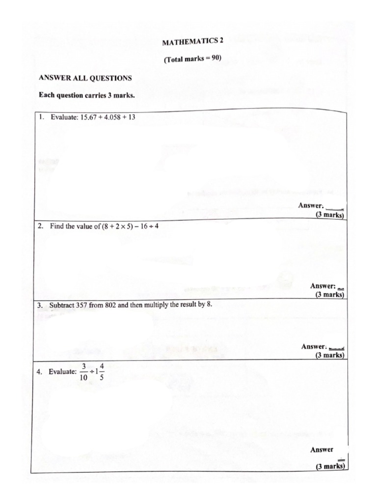 PSR Maths Assessment | PDF