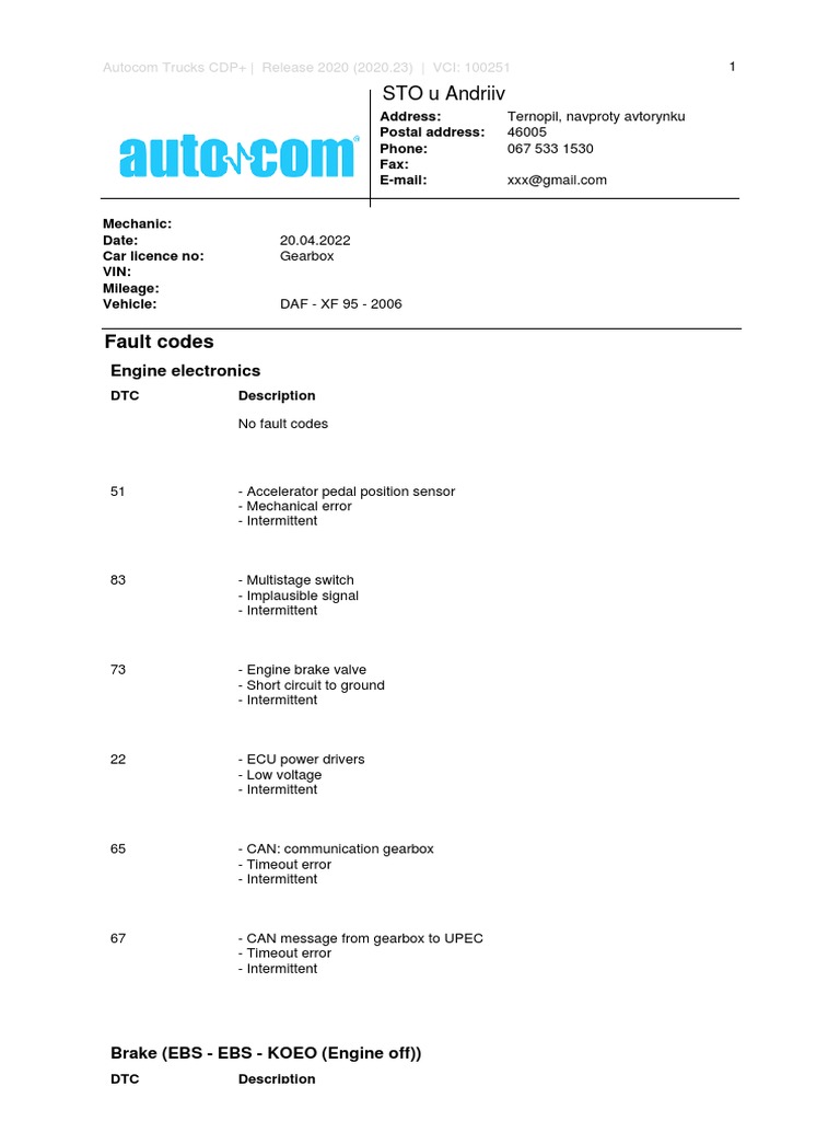 ZF Astronic Fault Codes Overview | PDF | Transmission (Mechanics ...