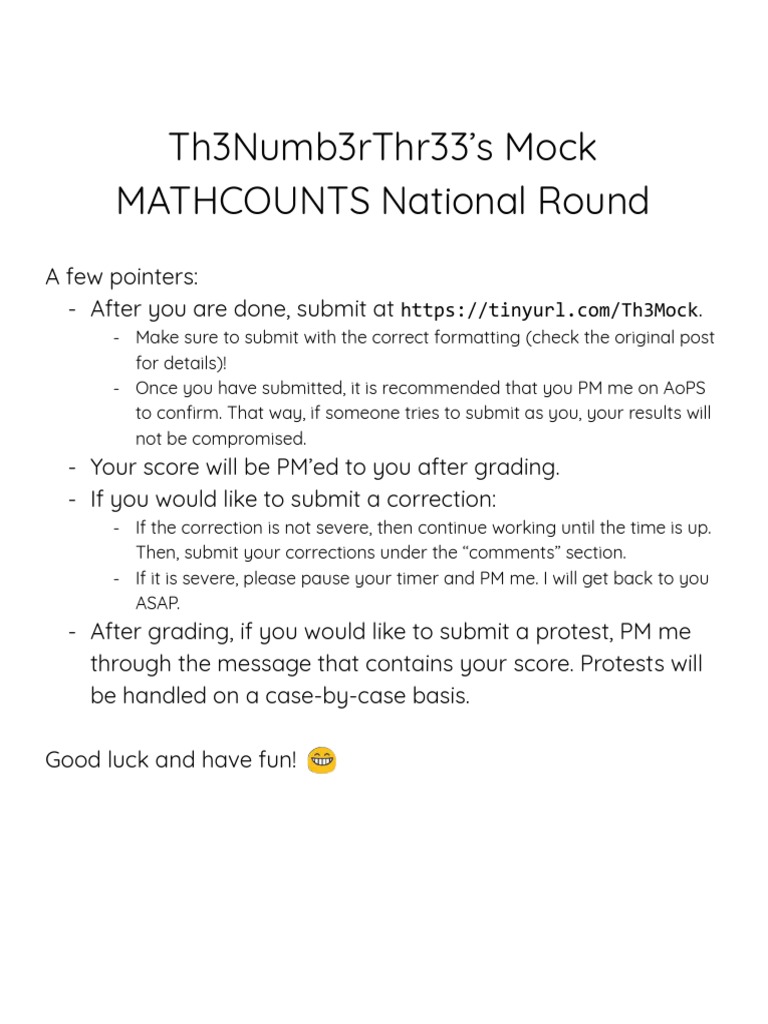 Th3Numb3Rthr33'S Mock Mathcounts National Round | PDF | Triangle | Numbers
