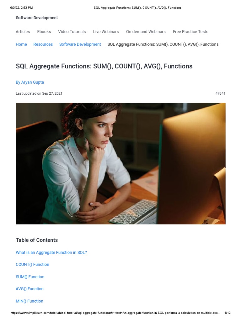 SQL Aggregate Functions - SUM, COUNT, AVG, Functions | PDF | Sql ... SQL Aggregate Functions - SUM, COUNT, AVG, Functions | PDF | Sql ...