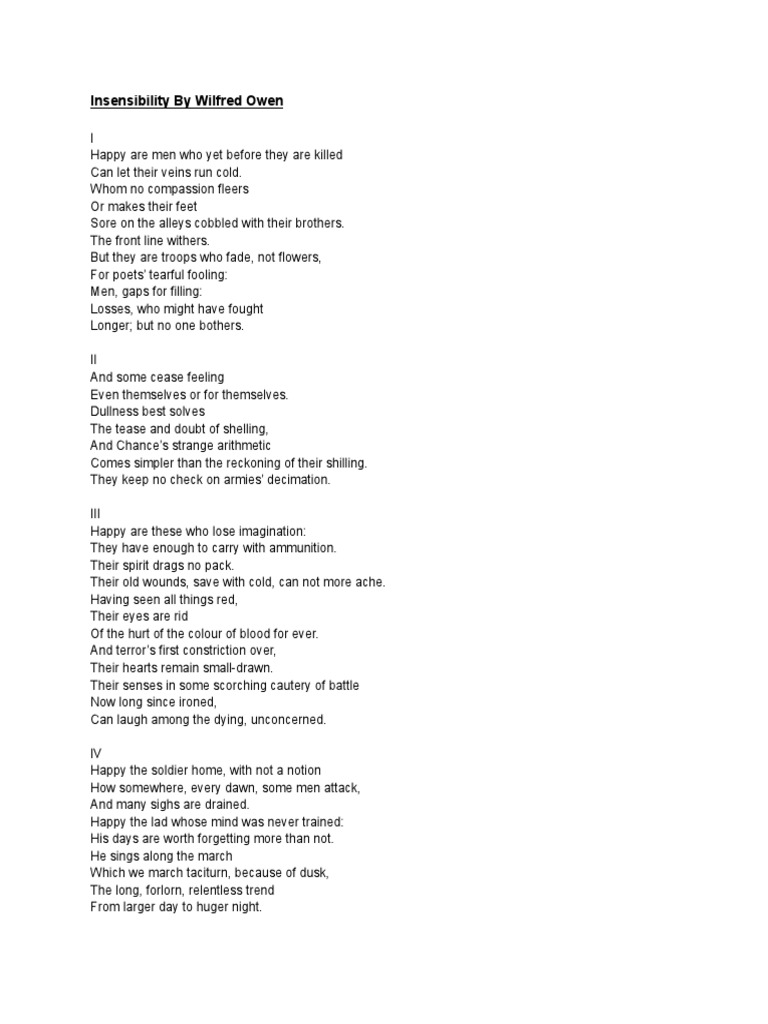 Insensibility by Wilfred Owen | PDF | Poetry