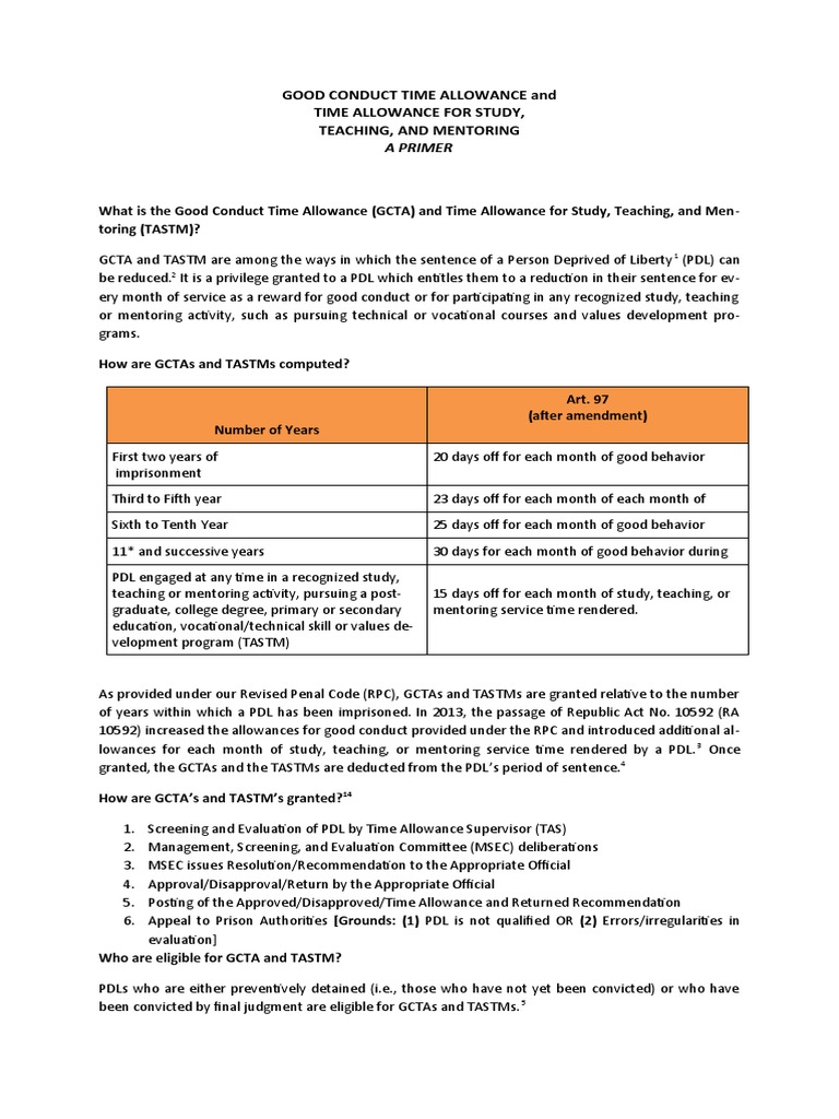 GCTA & TASTM PRIMER (Revised) | PDF | Prison | Justice