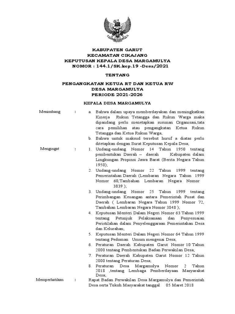 Pengangkatan Ketua RT dan RW 2021-2026 | PDF