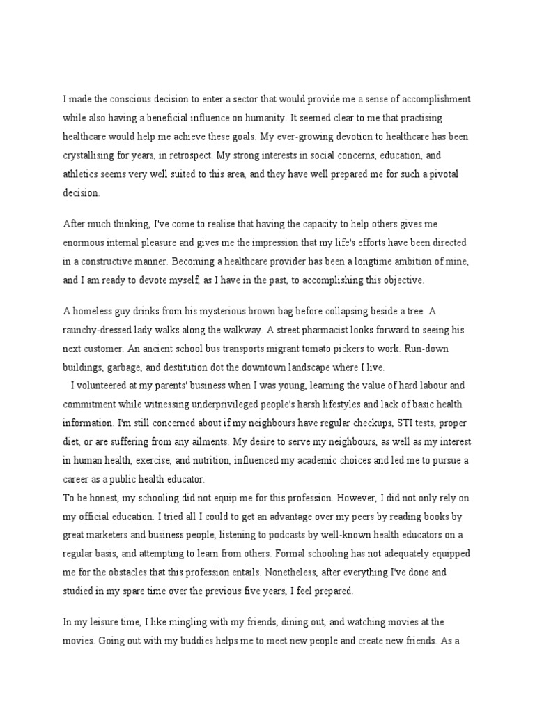 Healthcare Personal Statement | PDF | Cognition