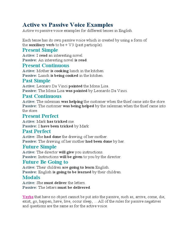 Active Vs Passive Voice Examples | PDF