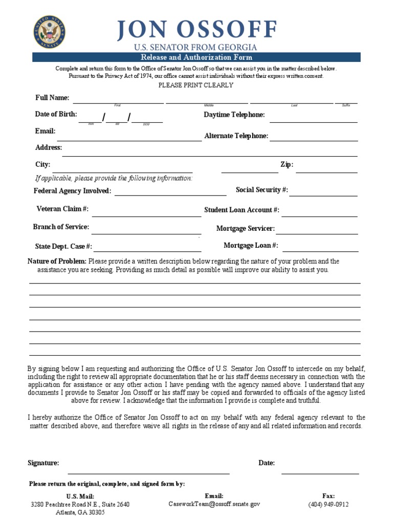 Privacy Release Form (Senator Jon Ossoff) | PDF | Justice | Crime ...