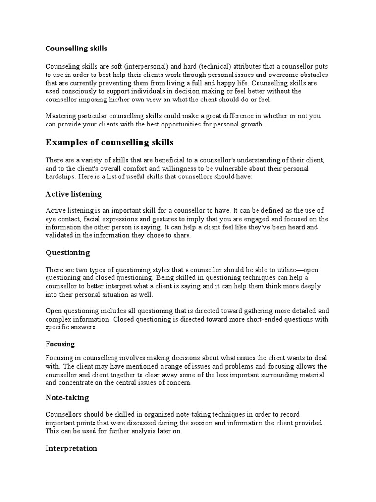 Examples of Counselling Skills | Download Free PDF | Body Language ...