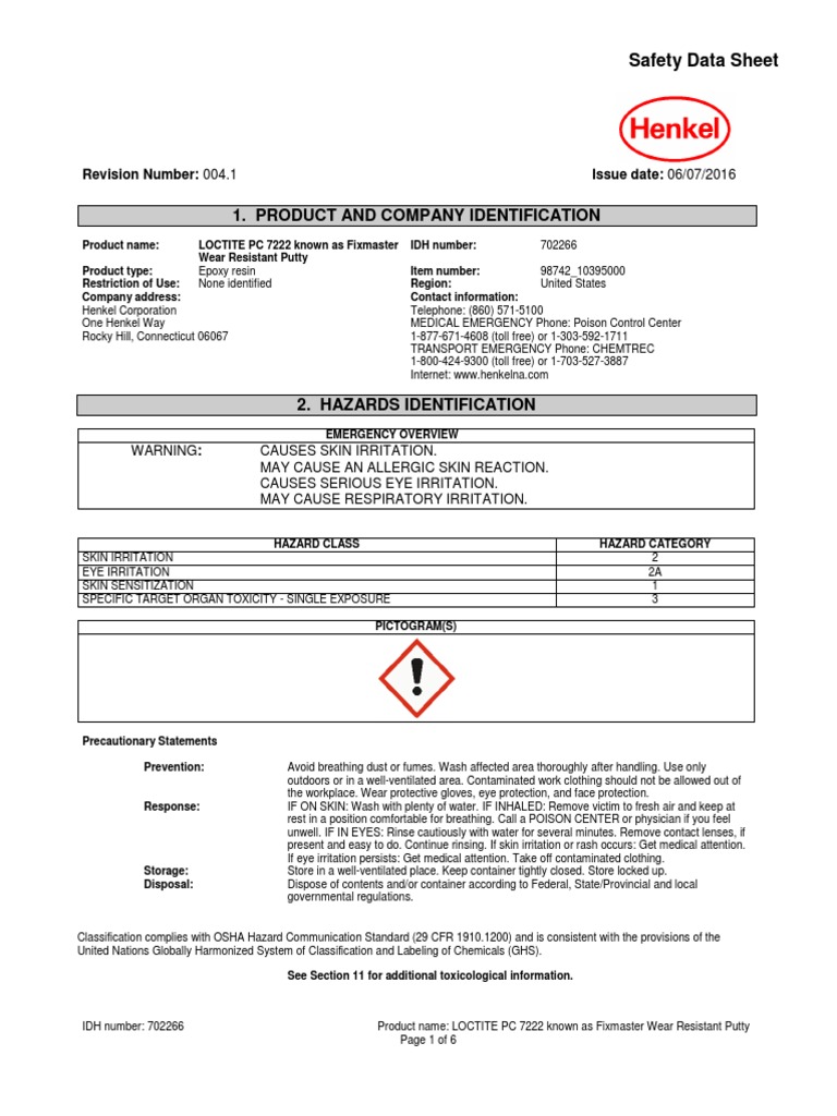 Product and Company Identification: Safety Data Sheet | PDF | Dangerous ...