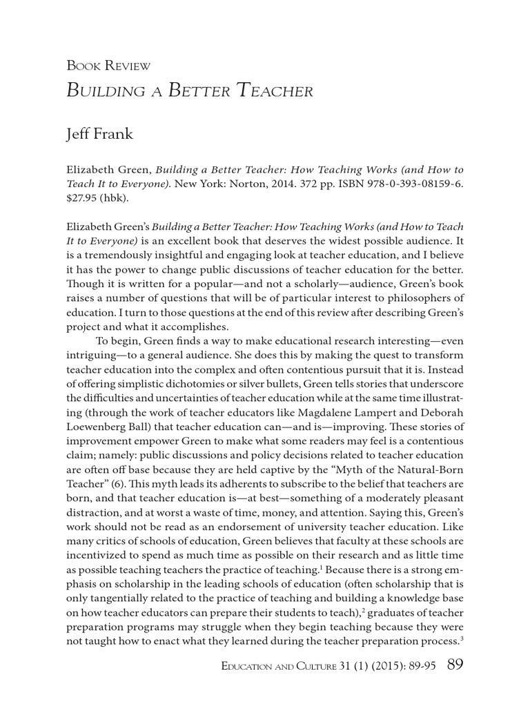 Building a Better Teacher: Insights and Methods | PDF | Teachers ...